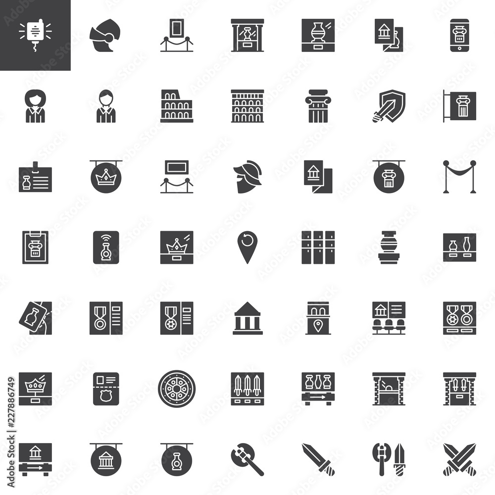 Gallery and museum vector icons set, modern solid symbol collection ...