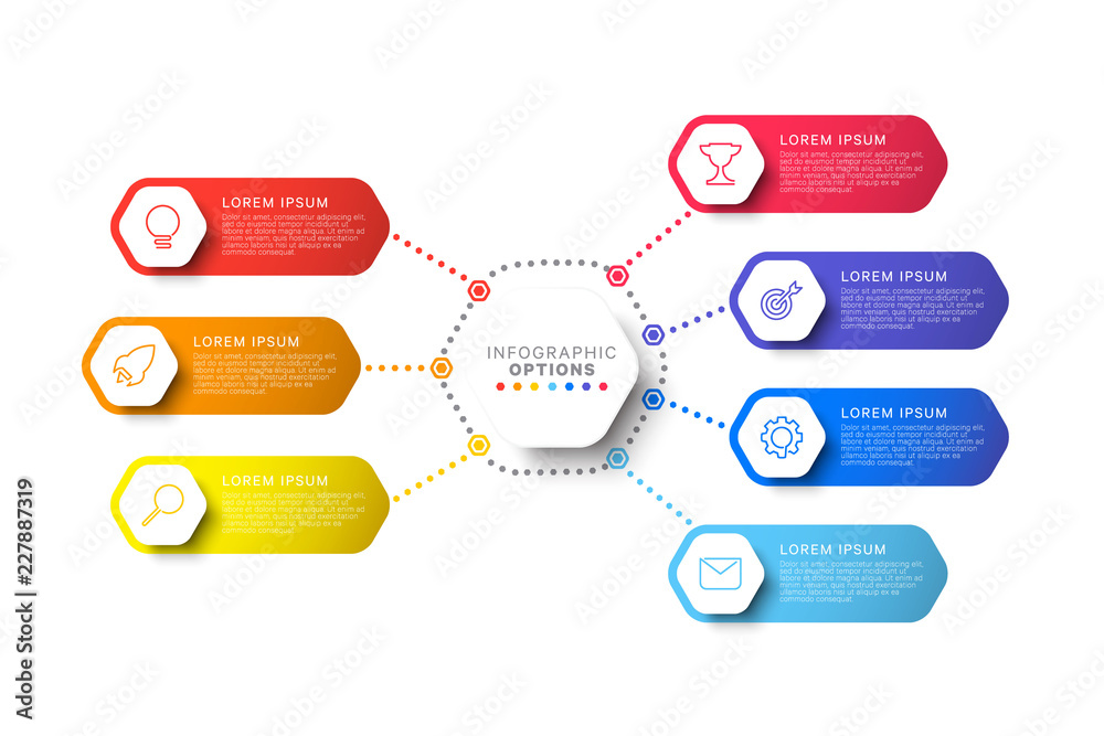 seven steps design layout infographic template with hexagonal elements ...