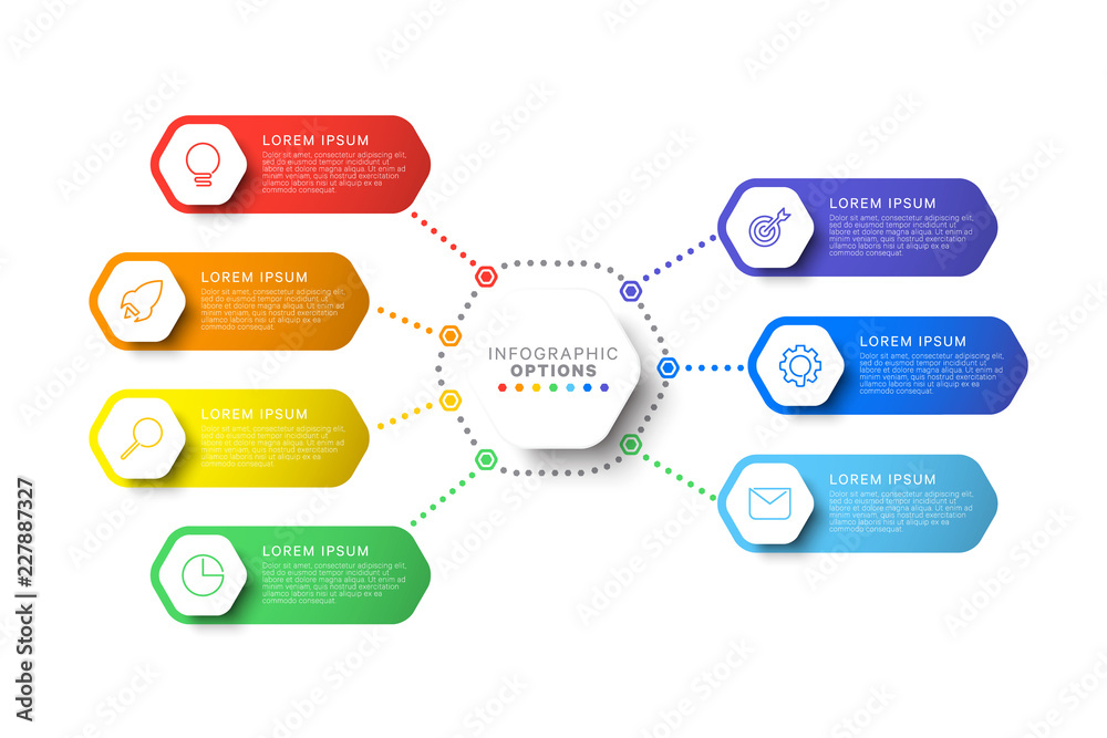 seven steps design layout infographic template with hexagonal elements ...