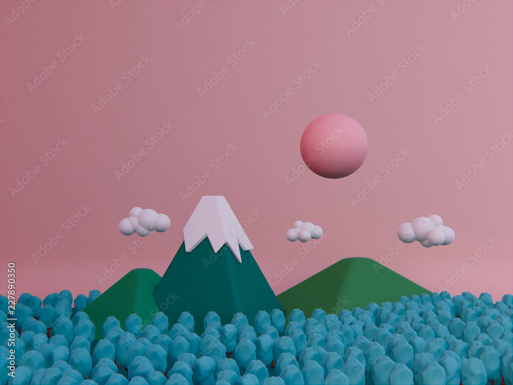 cartoon autumn mountain background 3d render. Stock Photo | Adobe Stock