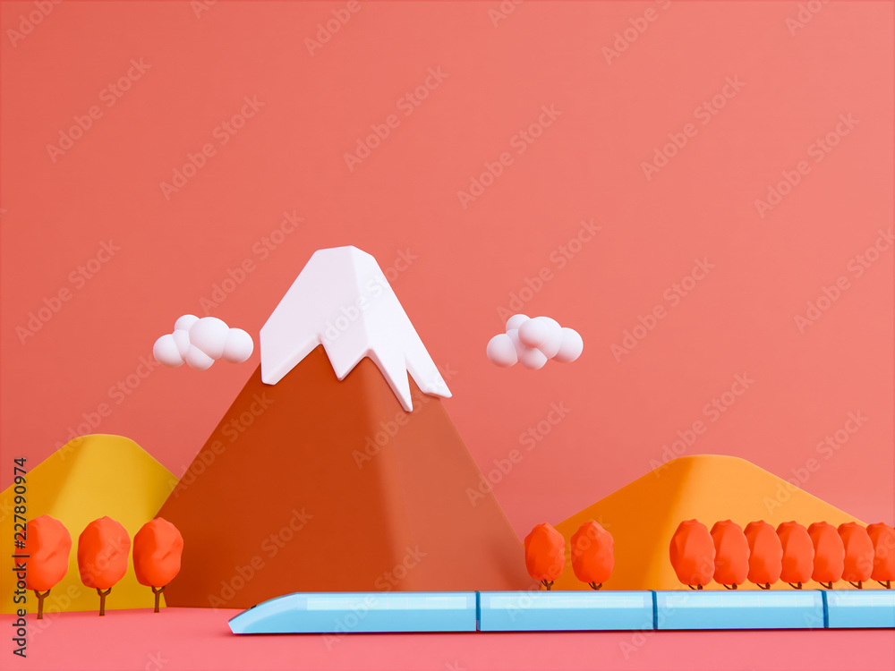 cartoon autumn mountain background 3d render. Stock Photo | Adobe Stock
