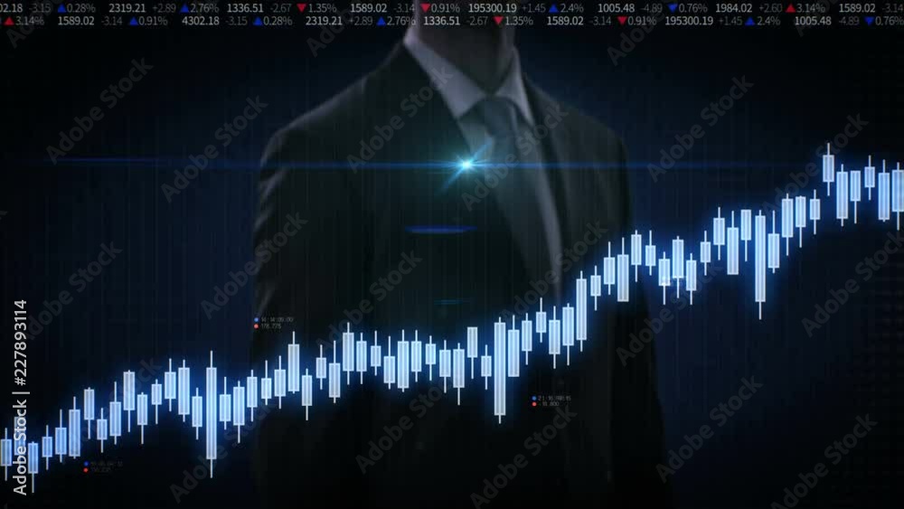 Businessman touched screen, various animated Stock Market charts and ...