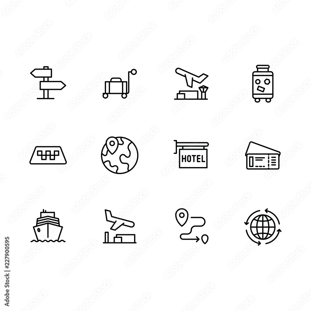 Simple set map travel and summer vacation vector line icon. Contains ...