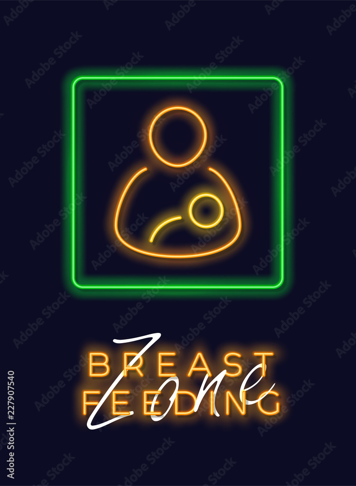 Neon sign for mother and baby and breastfeeding zone. Vector ...