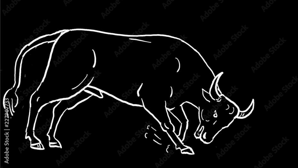 2d Animation motion graphics showing a drawing of a bull about to ...