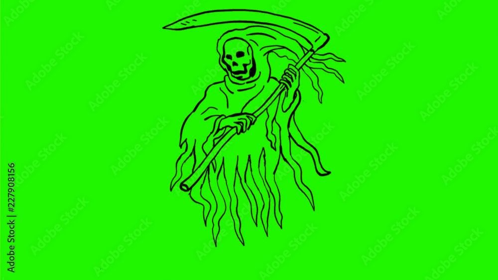 2d Animation motion graphics showing a drawing of the evil grim reaper ...