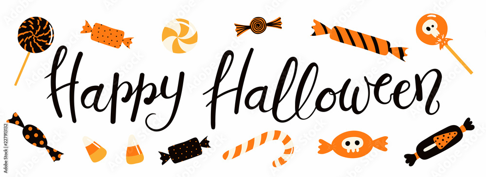 Banner with hand written lettering quote Happy Halloween, with ...