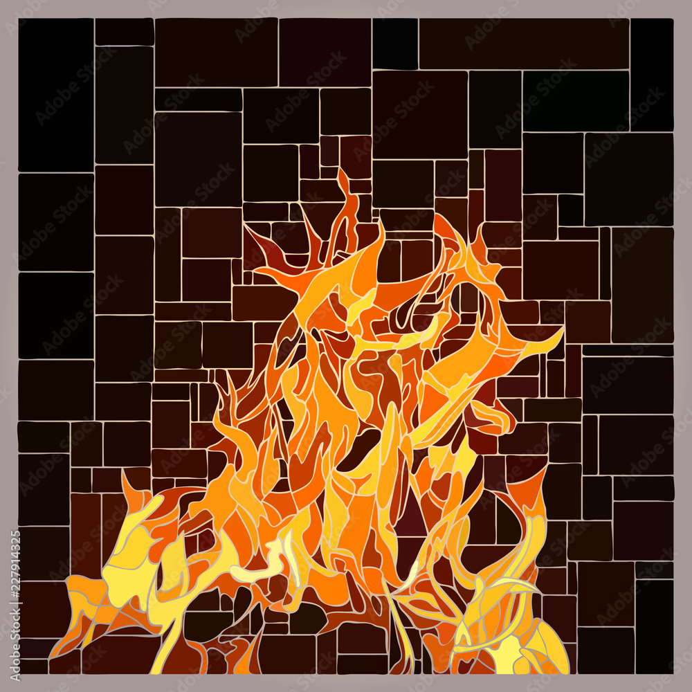 Vector stained glass window with fire flame. Stock Vector | Adobe Stock