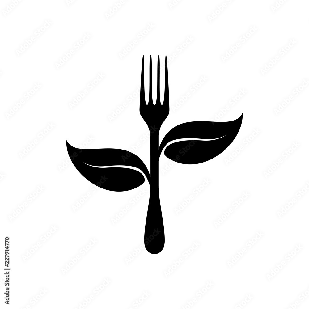 Logotipo tenedor con hojas en color negro Stock Vector | Adobe Stock