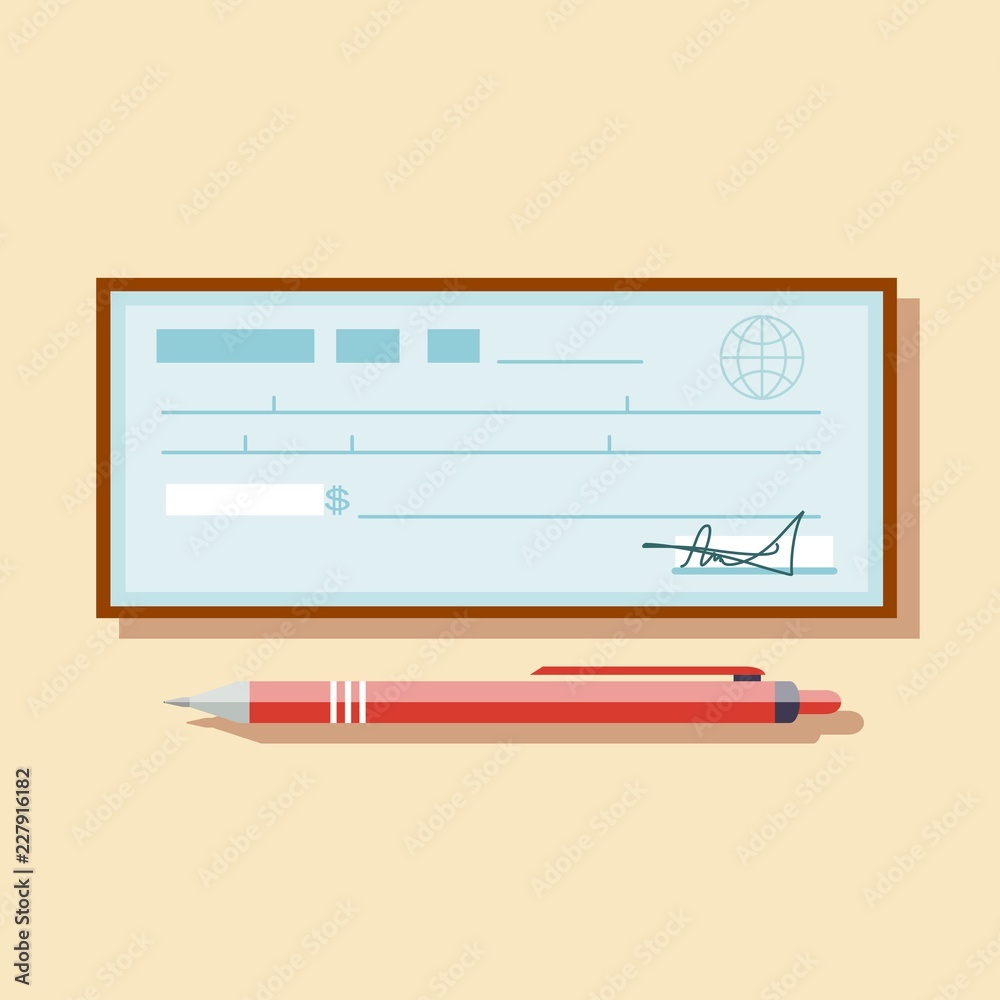Cheque vector illustration. Cheque icon in flat style. Cheque book on ...