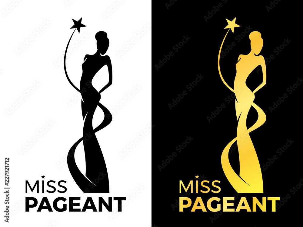 Stockvector Miss lady pageant logo sign with queen wears evening gown ...