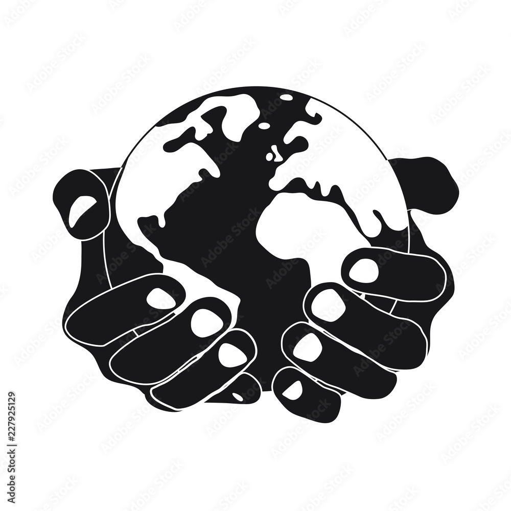 hands holding earth round on white background black symbol Stock Vector ...
