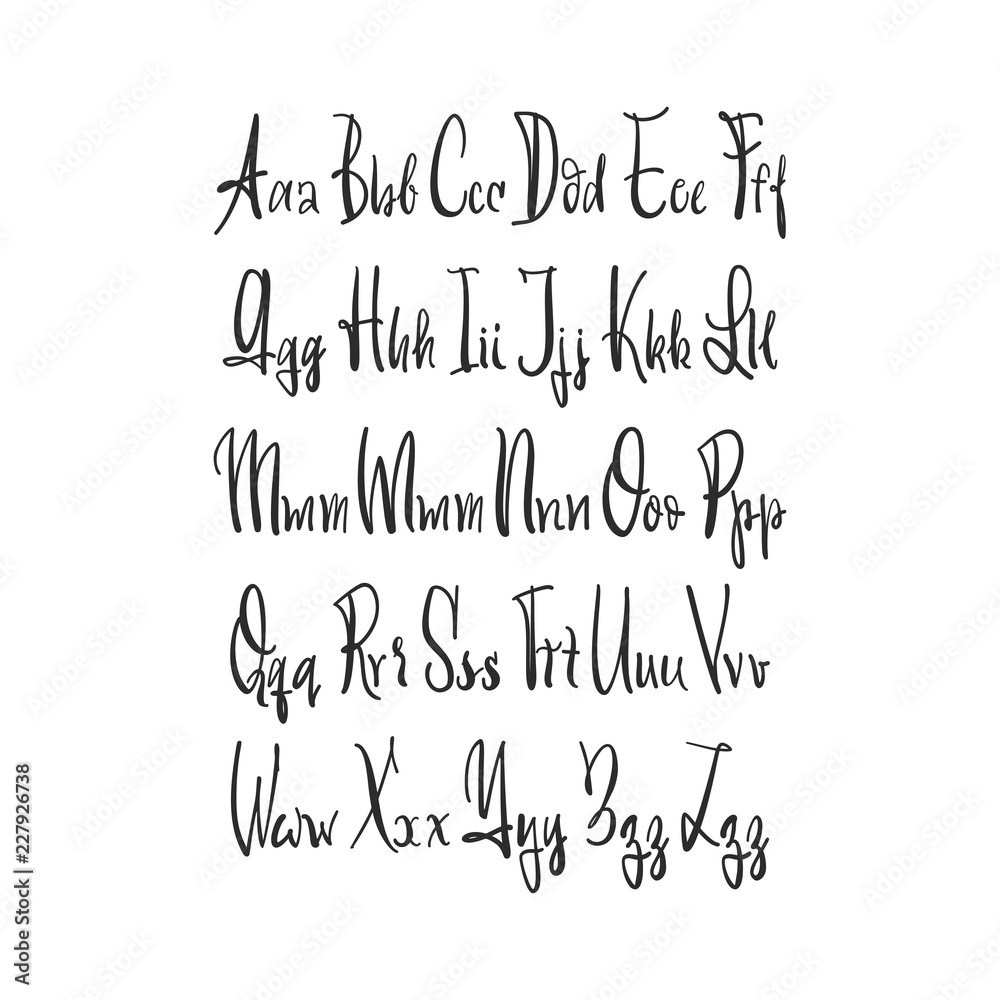 Lettering font isolated on white background. Calligraphic alphabet ...