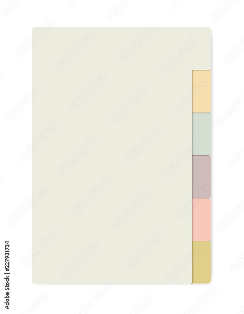 Colored sheets with tab dividers notebook, realistic vector mockup ...