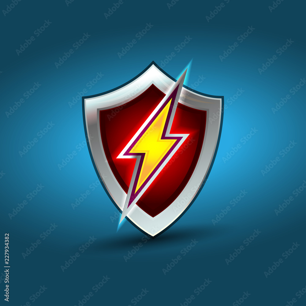 Lightning shield, electric power vector logo design element. Energy and ...