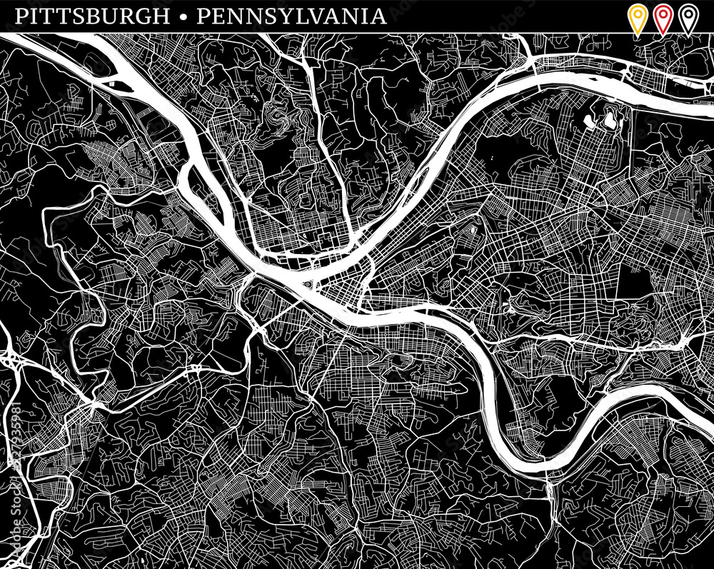 Simple map of Pittsburgh, Pennsylvania Stock Vector | Adobe Stock