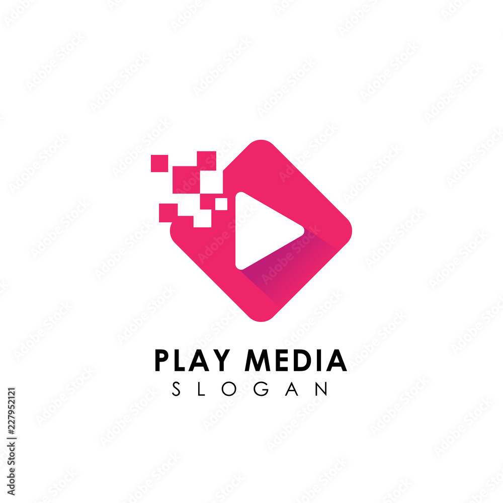 pixel play media logo design template. play icon symbol design Stock ...