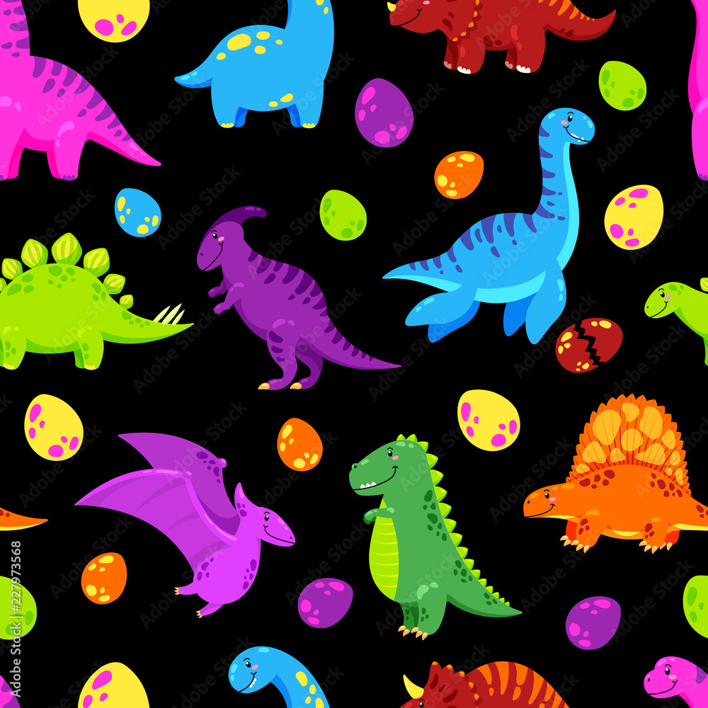 Dinosaur cartoon vector background. Seamless pattern, texture ...