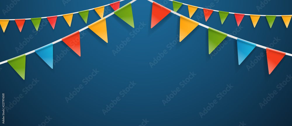 Color triangle flags garlands on dark background. Vector clipart Stock ...