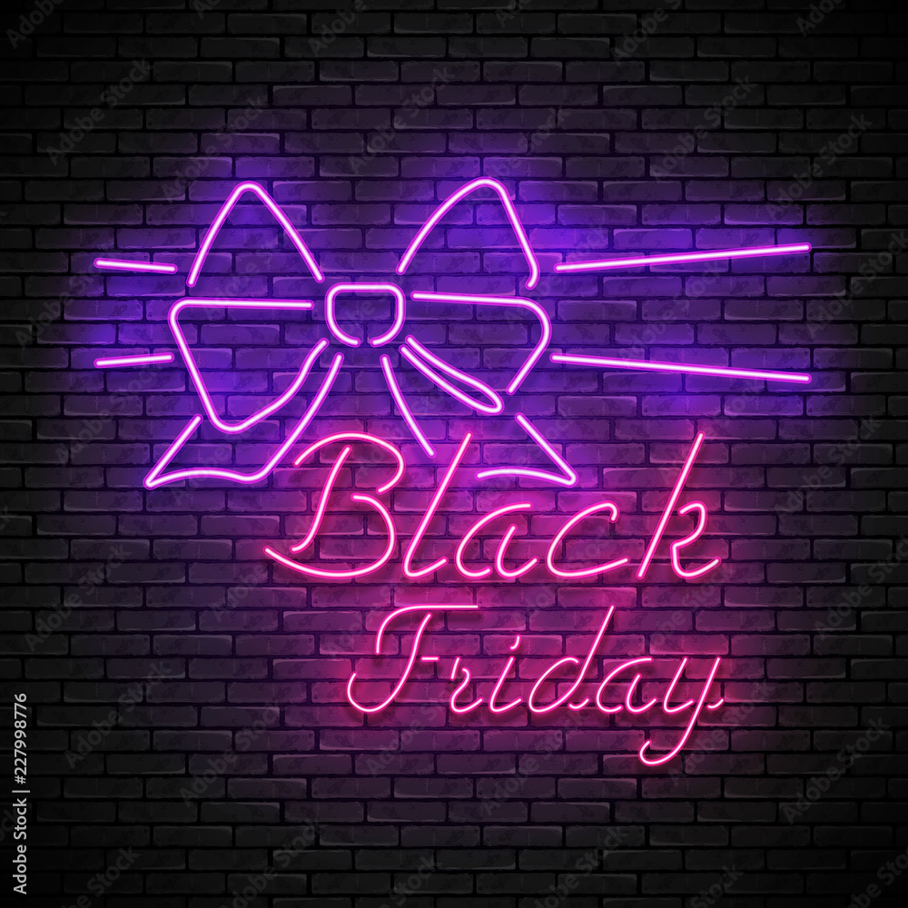 Shining and glowing realistic BLACK FRIDAY red neon sign with purple ...