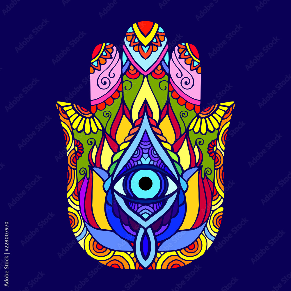 Hand drawn Hamsa symbol. Ethnic Indian, Arabic, Jewish hamsa amulet ...