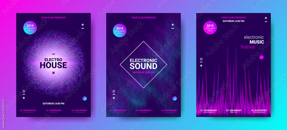 Electronic Music Posters with Sound Amplitude. Stock Vector | Adobe Stock