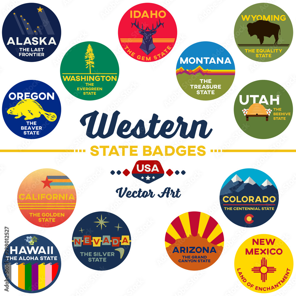 united states | western state digital badges | vector art Stock Vector ...