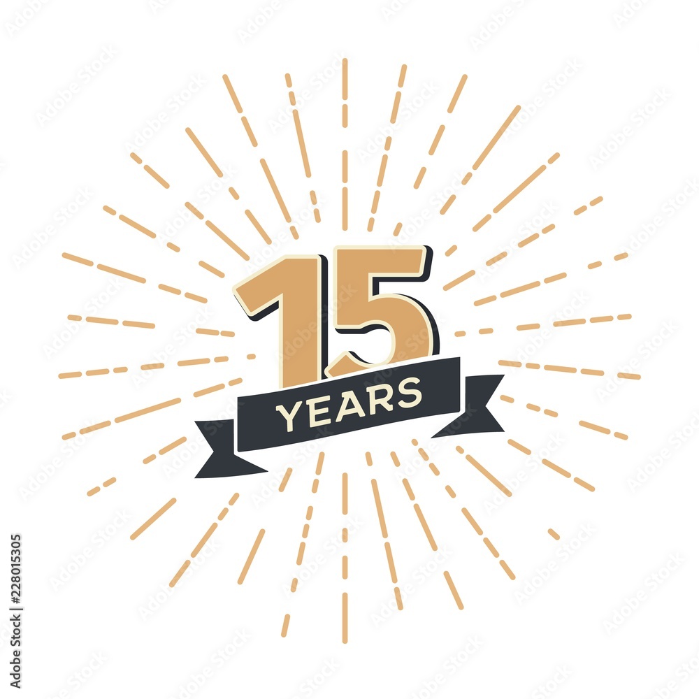 15 th anniversary retro vector emblem isolated template. Vintage logo ...