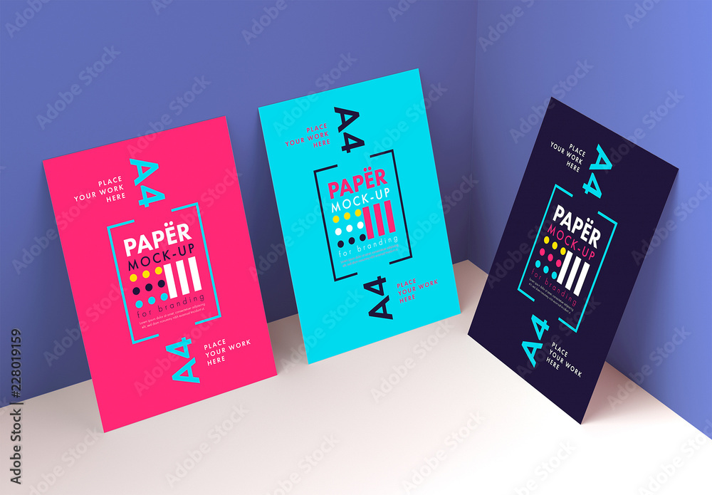 Three Pieces of Paper Mockup Stock Template | Adobe Stock