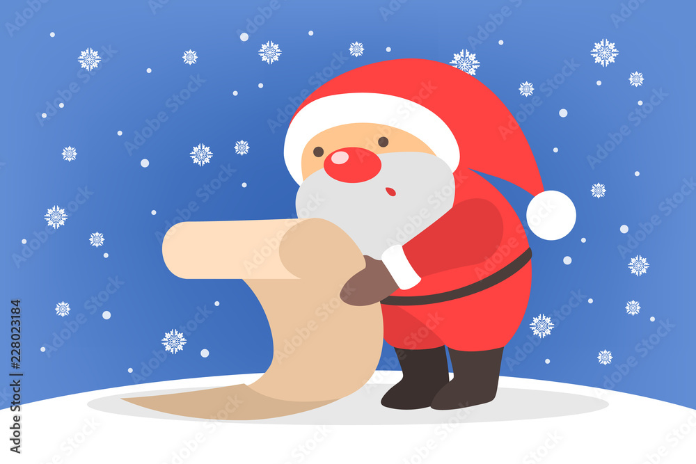 Santa Claus reading a long list of gifts Stock Vector | Adobe Stock