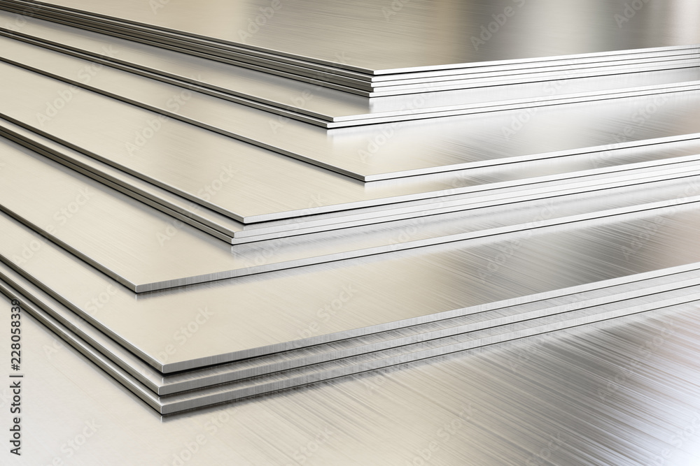Steel sheets in warehouse, rolled metal product. 3d illustration. Stock ...
