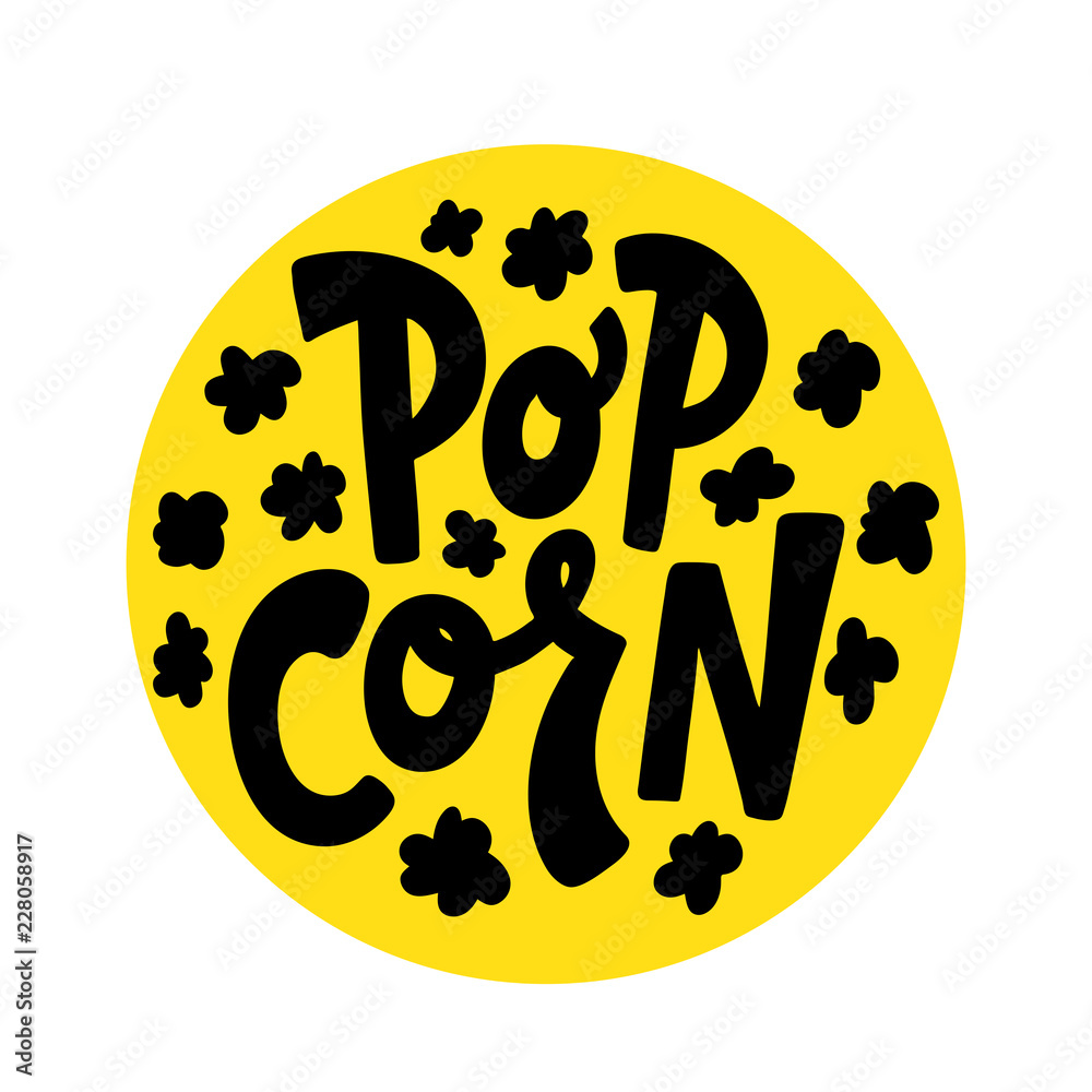 Popcorn text label. Black and white. Vector illustration. Stock Vector ...