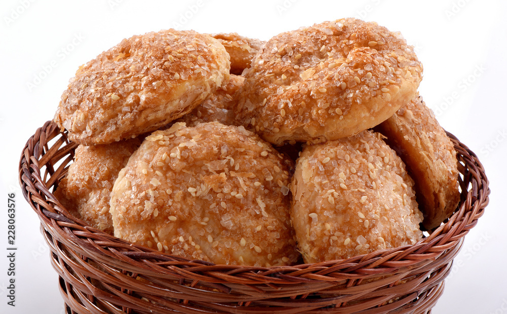 Puff Pastry. Famous assorted puff snacks including sugar stick ...