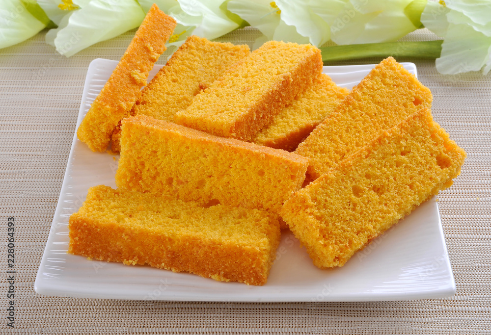 Cake Rusk, Crunchy, crispy dry cake biscuit, also known as cake toast ...