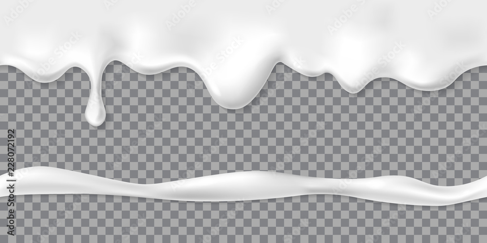 Seamless dripping white cream or yoghurt drops. Vector paint stain or ...