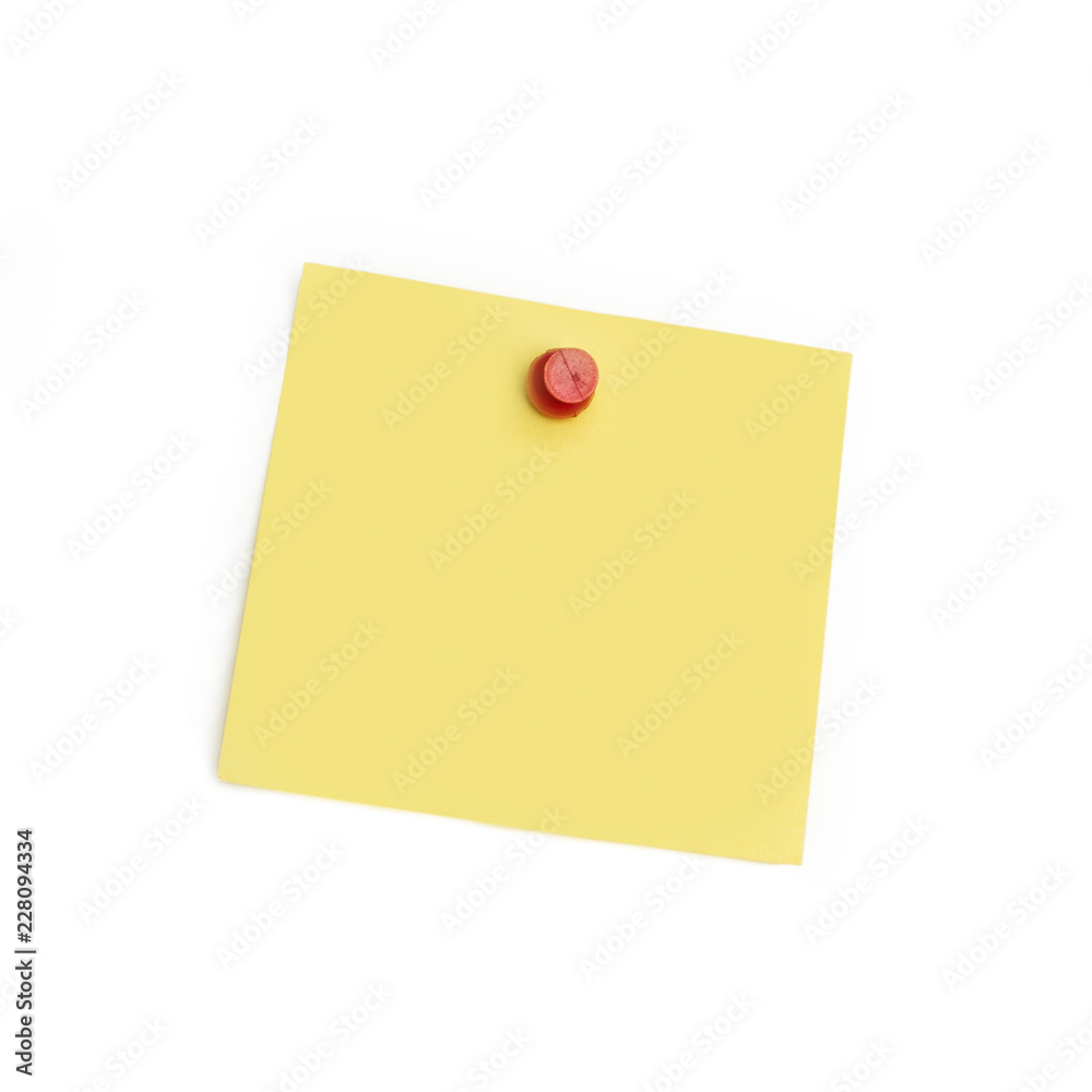 Post it amarillo sobre un fondo blanco aislado. Vista de frente y de ...