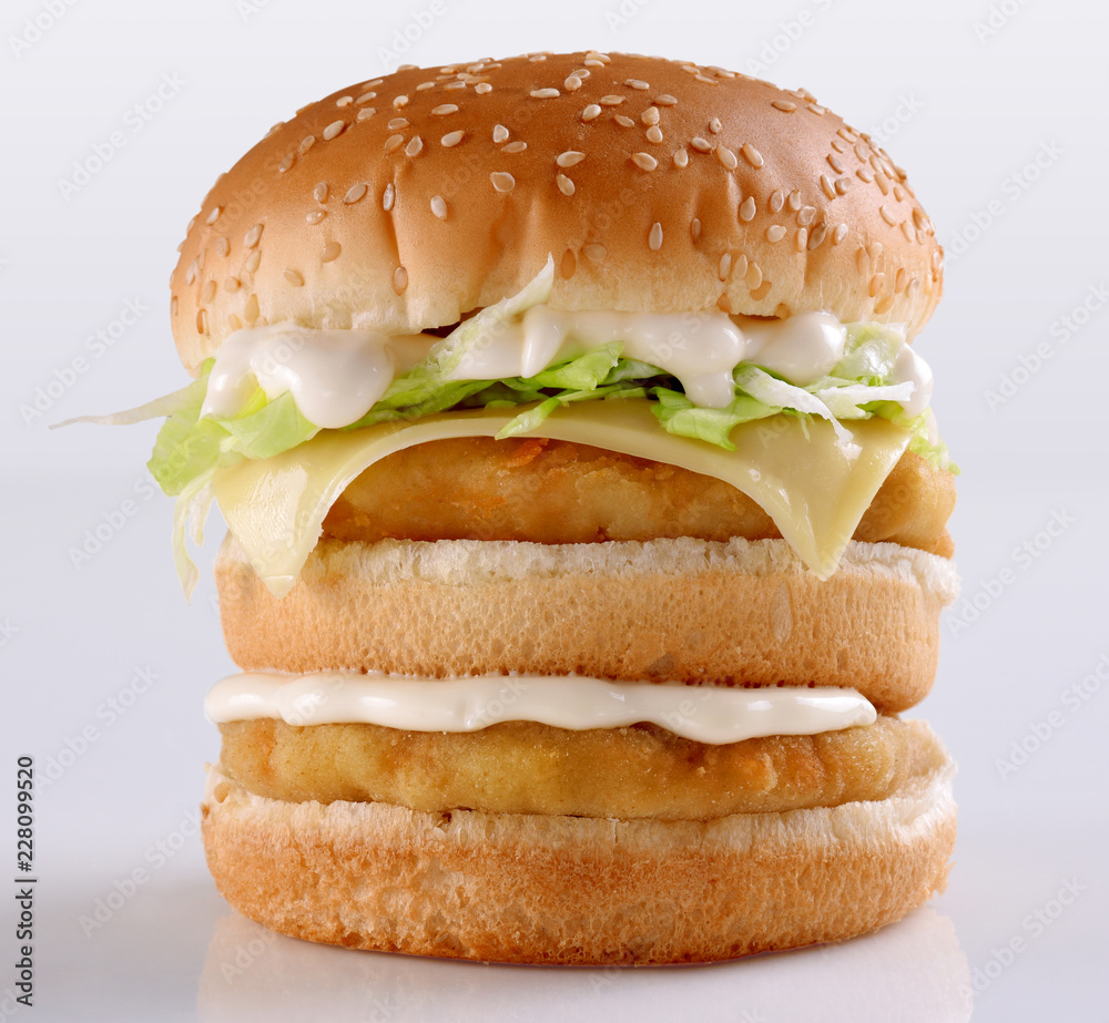 Chicken Double Decker Burger Stock Photo | Adobe Stock