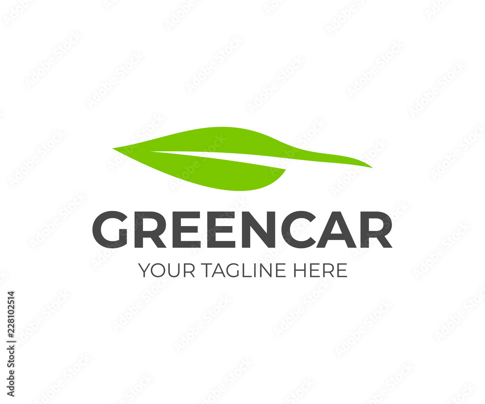 Car in the form of a leaf logo design. Electric car vector design ...