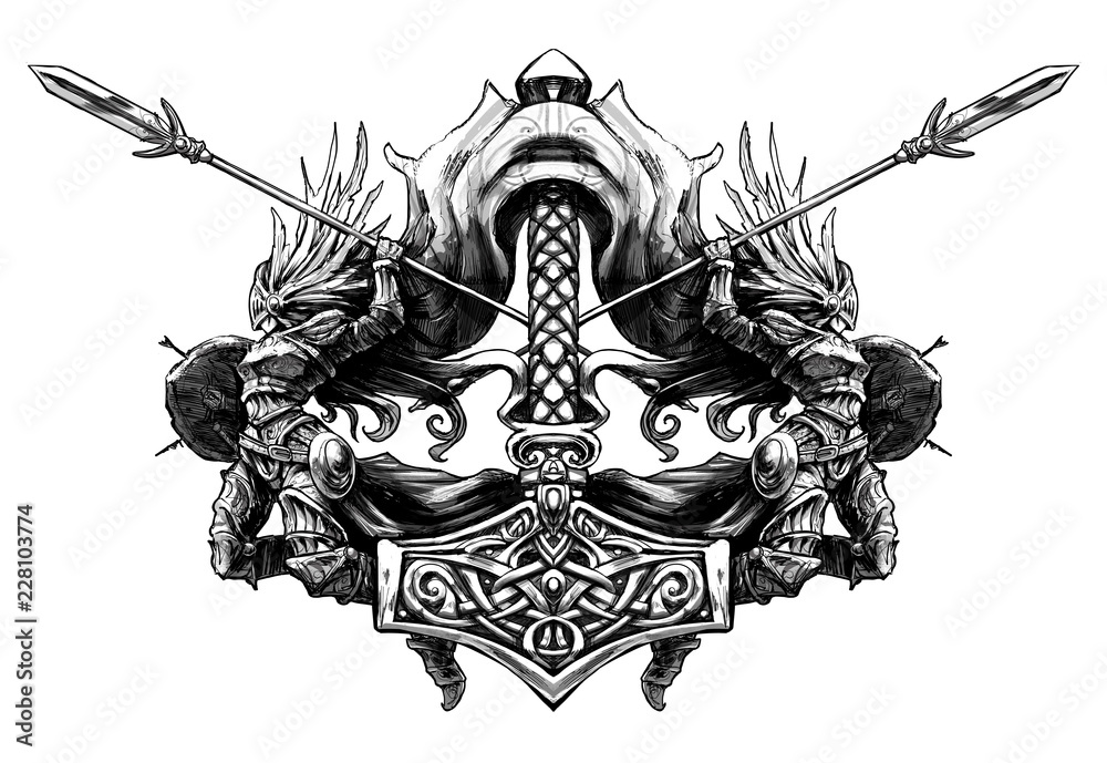 Valkyrie in the heat of battle Stock Illustration | Adobe Stock