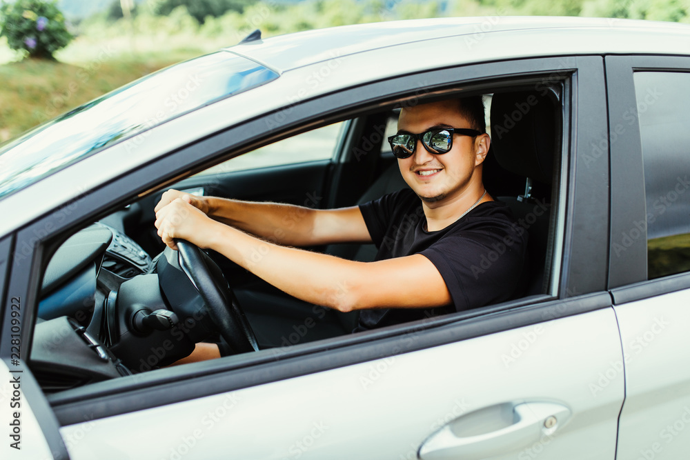Man Driving Car Side View