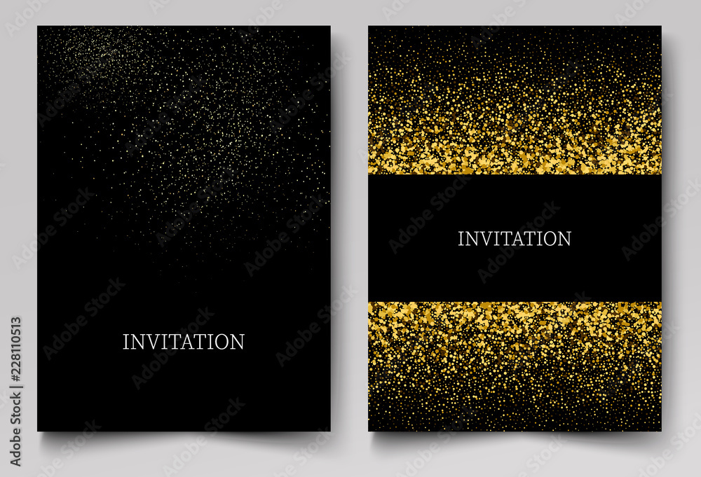 Invitation template with gold glitter confetti background. Festive ...
