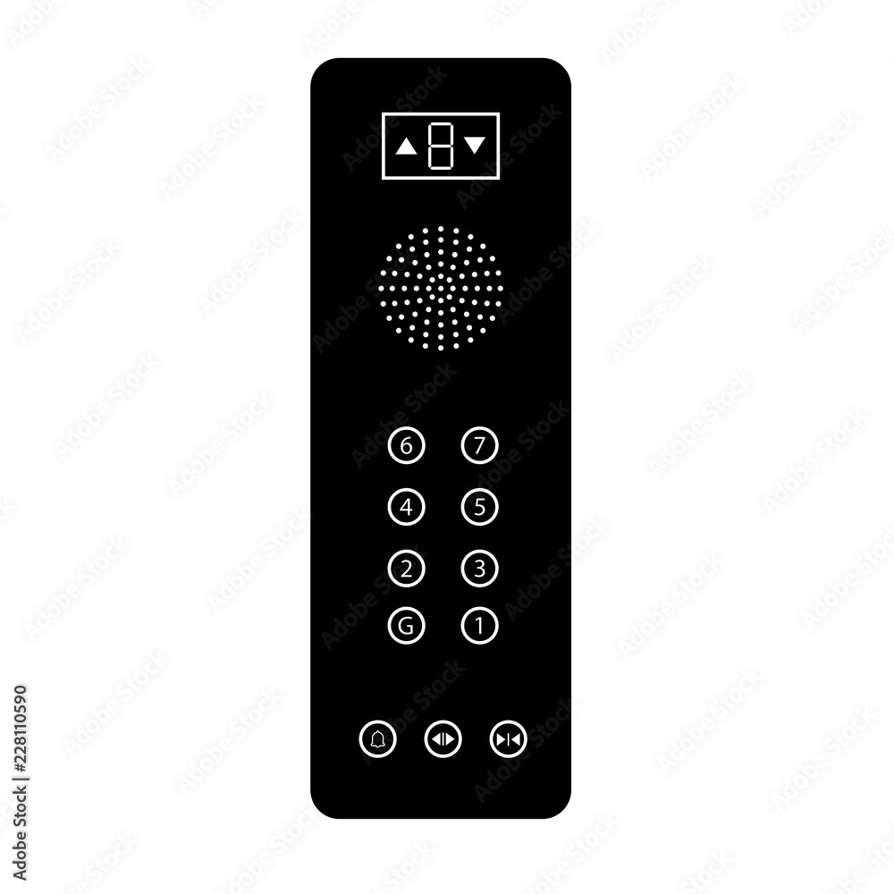 Elevator buttons panel silhouette. Clipart image isolated on white ...