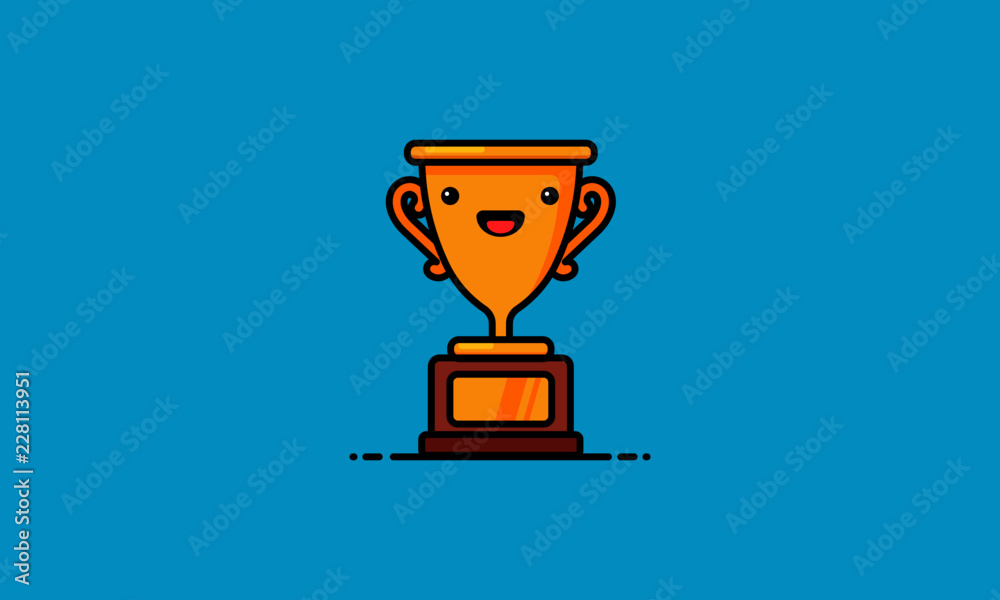 Simple Flat Trophy Vector Illustration With Smiling Face Stock Vector ...