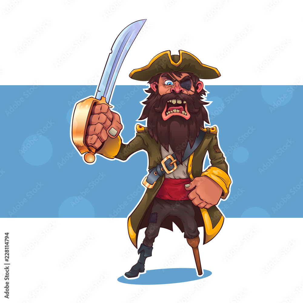 Cartoon pirate with a sword.Vector illustration, eps 10. Stock Vector ...