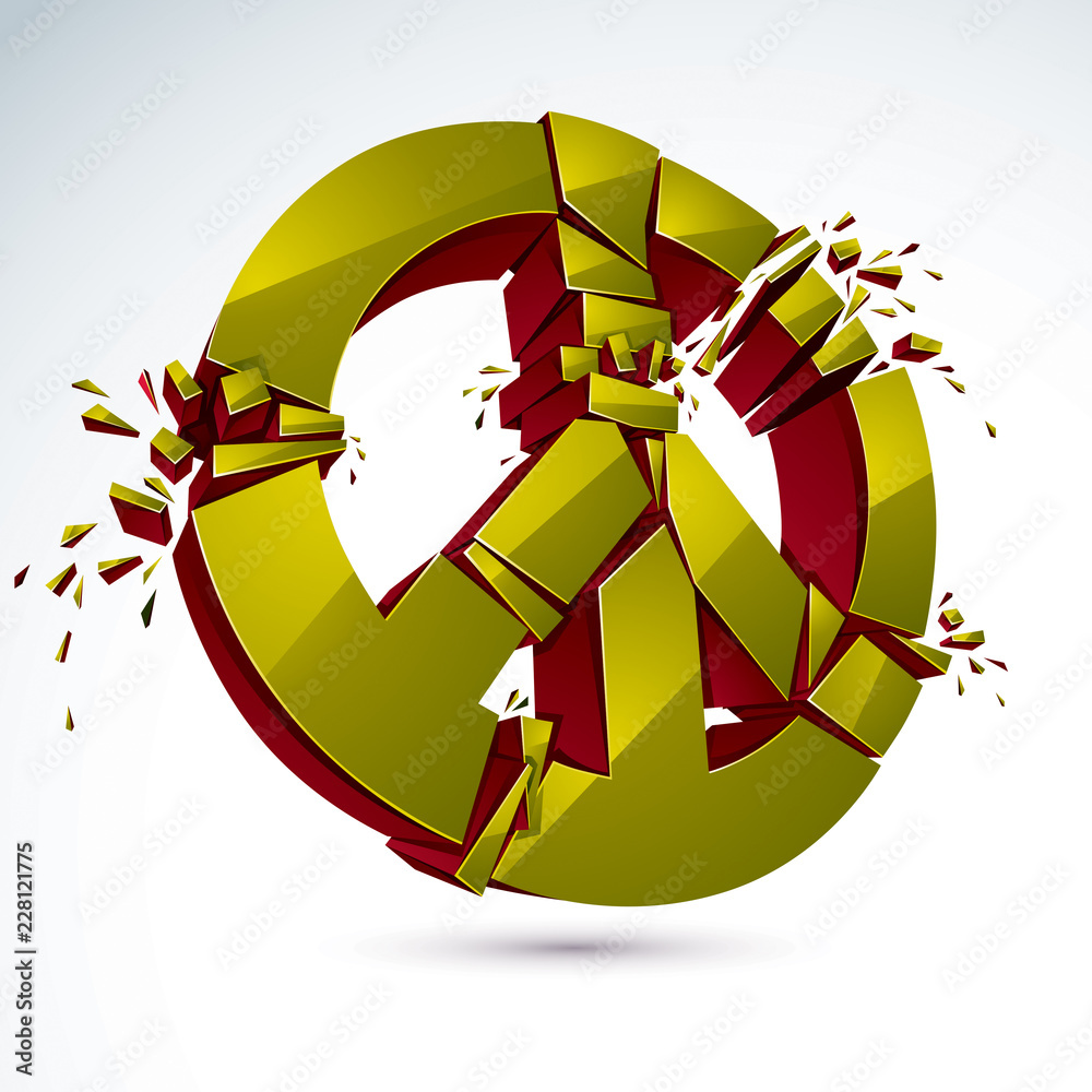 Peace Symbol breaking to pieces vector 3d realistic illustration ...