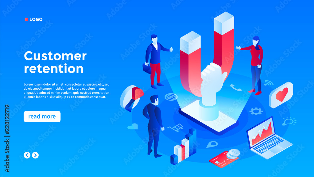 Client retention concept background. Isometric illustration of client ...