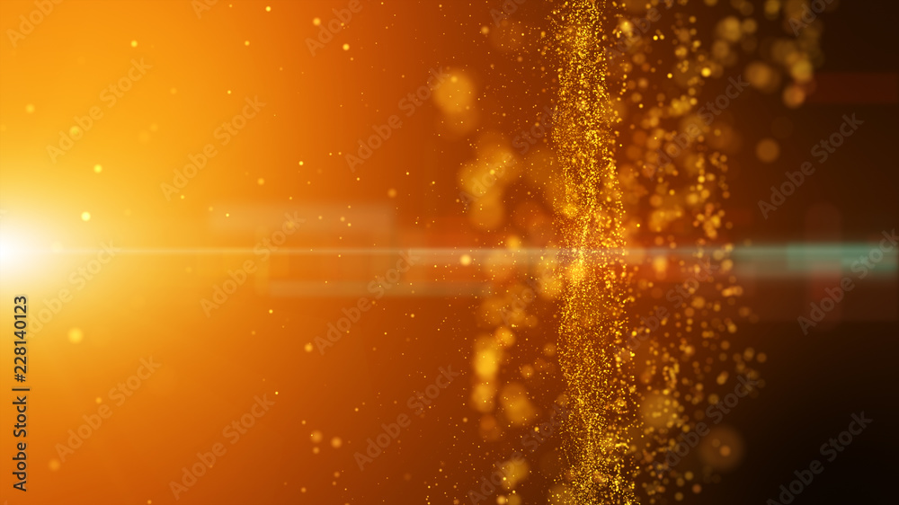 gold digital abstract background with wave particles, glow sparkles and ...
