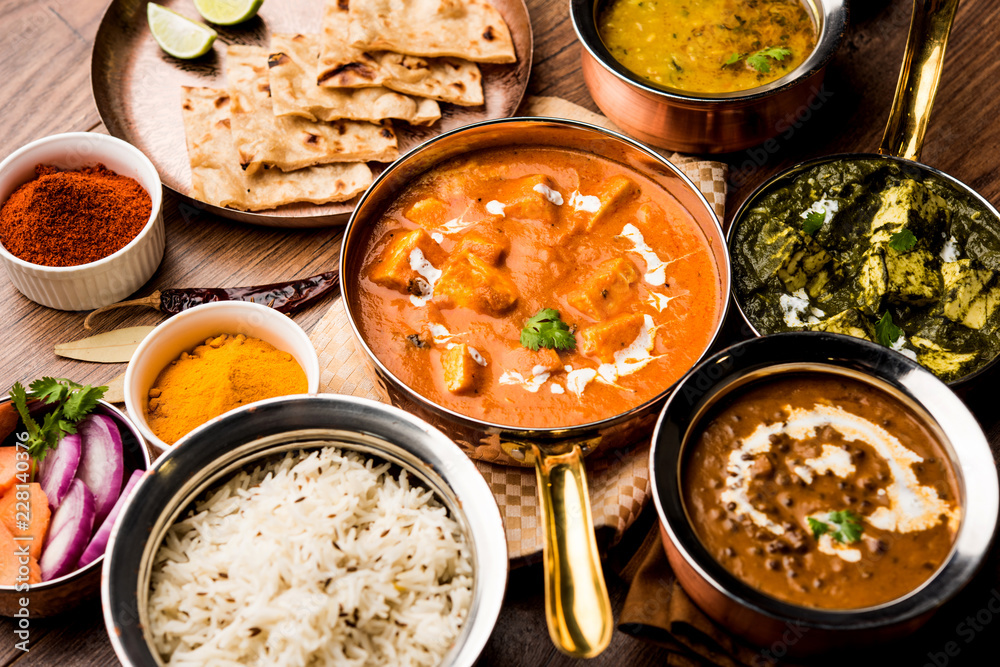 Indian Lunch / Dinner main course food in group includes Paneer Butter ...