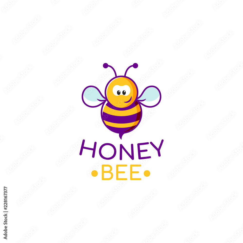 Flat cartoon character honey bee icon logo doodle concept.Logo Mascot ...