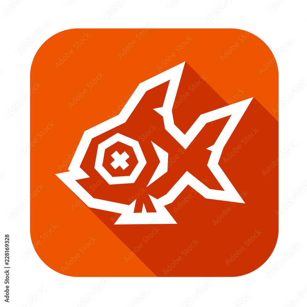 Low Poly Dead Fish Icon. White silhouette on orange background Stock ...